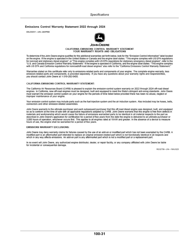 John Deere 204SP Self-Propelled Detasseler (024001-) (Export) Operator ...