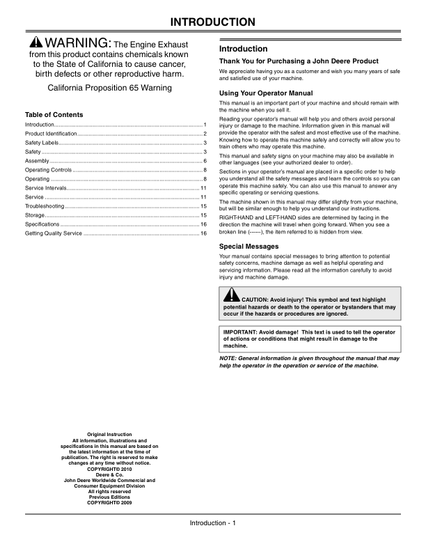 John Deere B940 Walk-Behind Blower Operator's Manual (OMM161989)
