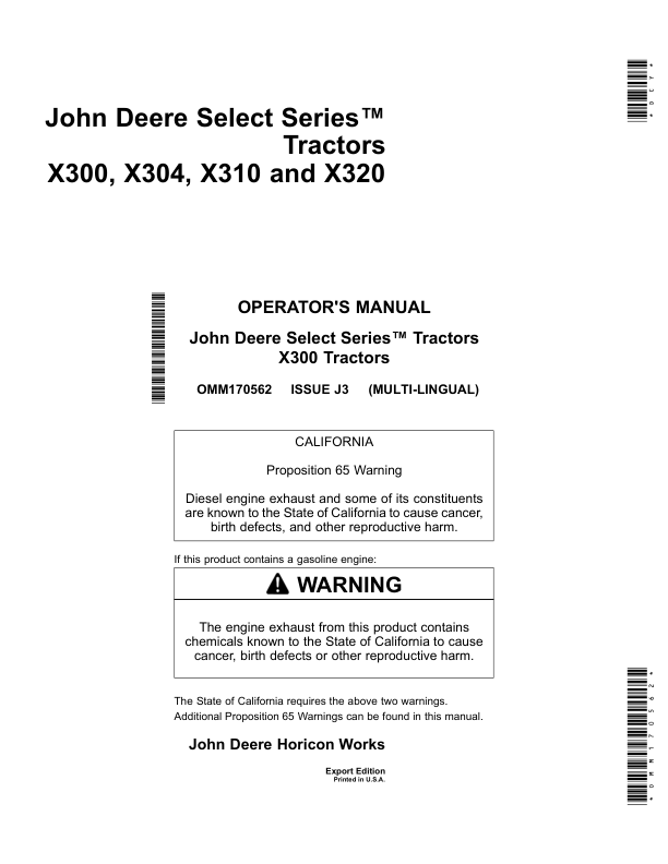 John Deere X300, X304, X310 & X320 Select Series Tractors Export ...