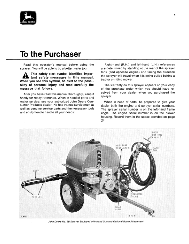 John Deere 5B Sprayer (-080000) Operator's Manual (OMM47987)