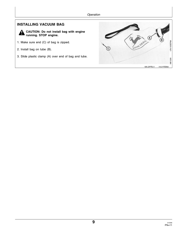 John Deere 2BV Vacuum Power Blower Operator's Manual (OMM95240)