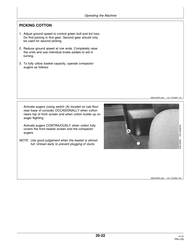 John Deere 9976 Cotton Picker (004001-) Operator's Manual (OMN200722)