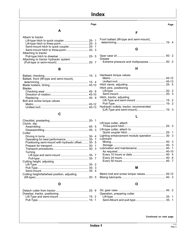 John Deere MX8 Rotary Cutters (018000-019999) MX10 Rotary Cutters ...