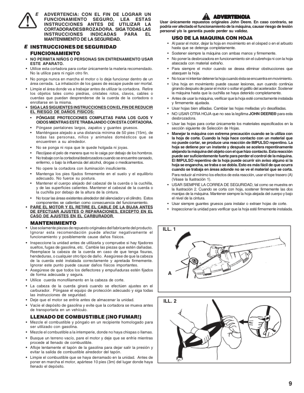 John Deere XT105 Brushcutter/String Trimmer Operator's Manual (OMPS02809)