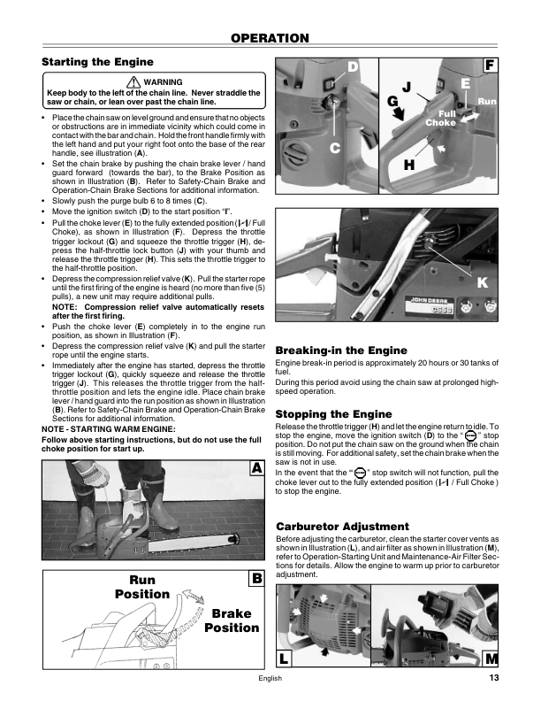 John Deere CS56, CS62 Pro Series Chain Saws Operator's Manual (OMPS04119)