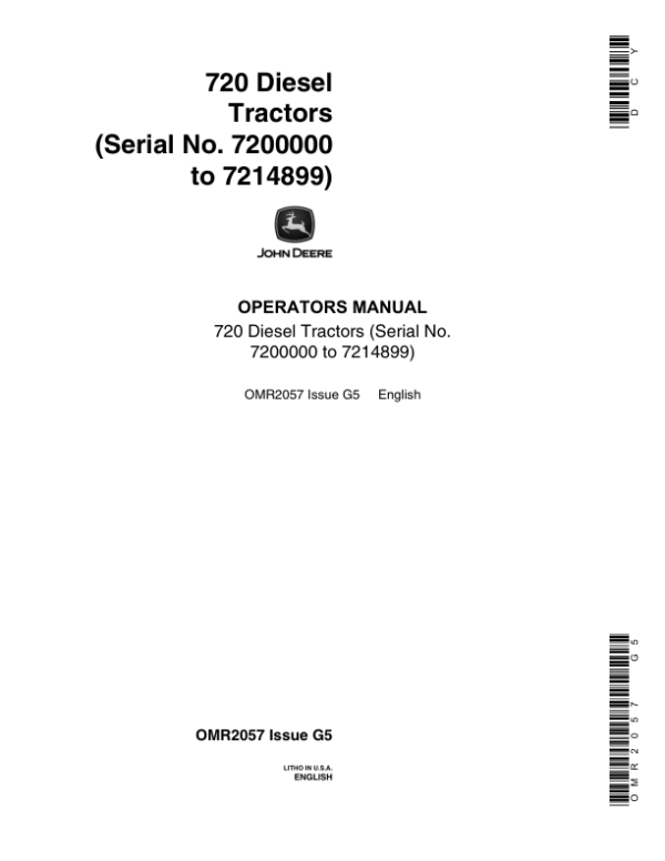 John Deere 720 Utility Tractor, Diesel Operator's Manual (OMR2057)
