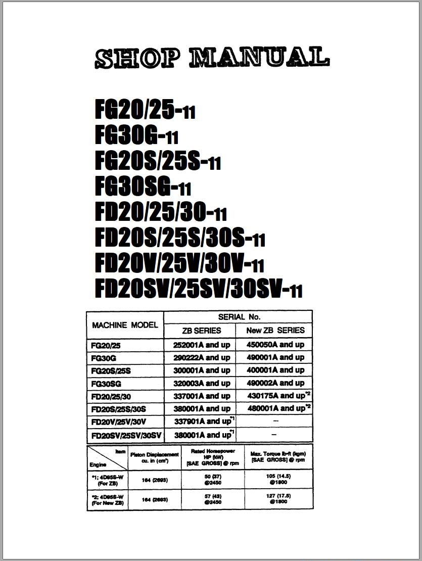 Komatsu FD20-11, FD25-11, FD30-11, FD20S-11, FD25S-11, FD30S-11, FD20V-11, FD25V-11, FD30V-11 ...