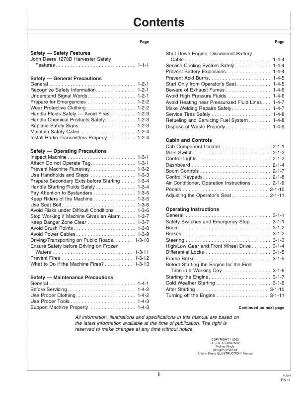 John Deere 1270D Wheeled Harvesters Operator's Manuals (OMF064626)