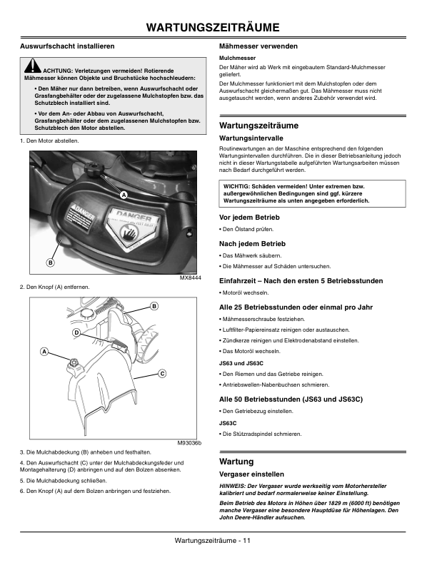 John Deere JS63 (SA811) Walk-Behind Rotary Mower JS63 (SA812) Walk ...