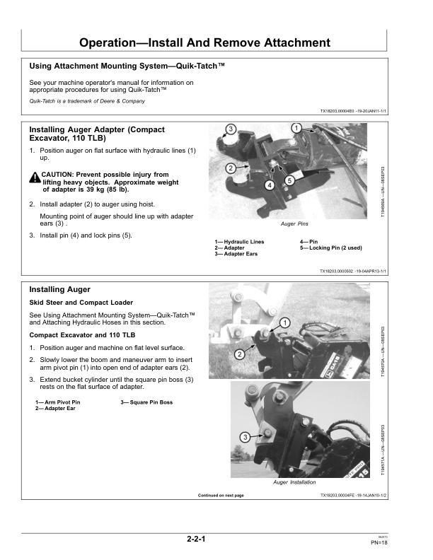 John Deere CA15, CA25, PA15, PA30 Attachments Operator's Manuals ...