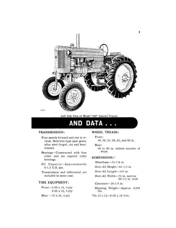 John Deere Tractor Model 420 Special Operator's Manual (OMT231255)