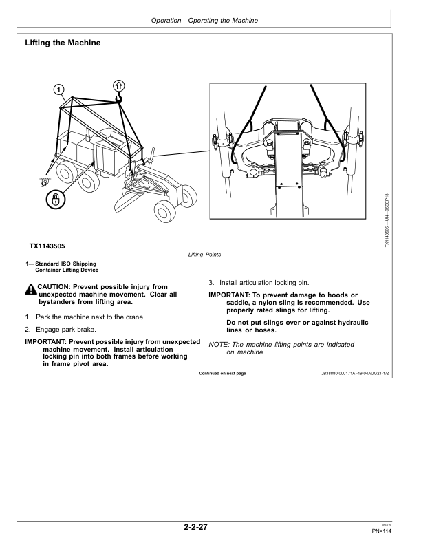 John Deere 620G, 622G Motor Graders Operator's Manuals (OMT429554X19)