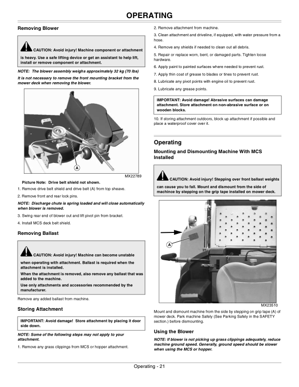 John Deere 13-Bushel Dump From Seat Material Collection System Operator ...