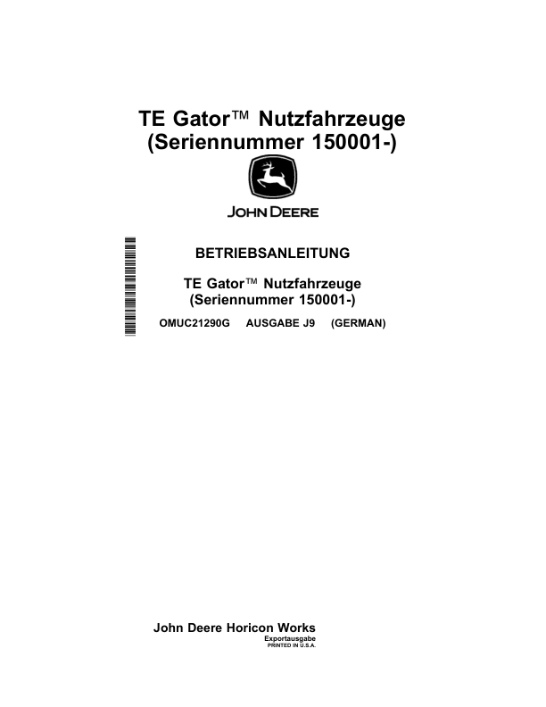 John Deere TE Gator Utility Vehicles (Serial No. 150001-) (Export ...