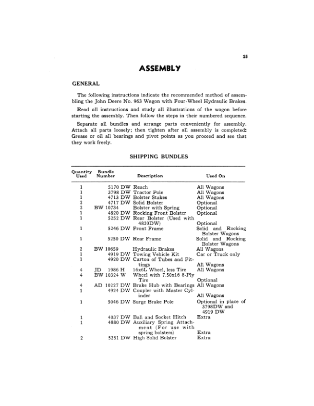 John Deere 963 Wagon, Hydraulic Brakes Operator's Manual (OMW13645)