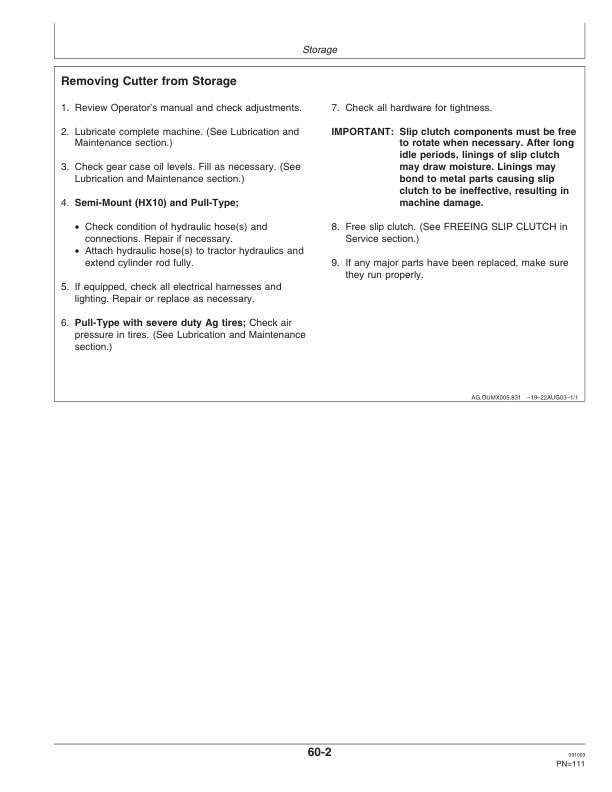 John Deere HX10 Rotary Cutters (005001-006099) HX14 Rotary Cutters ...