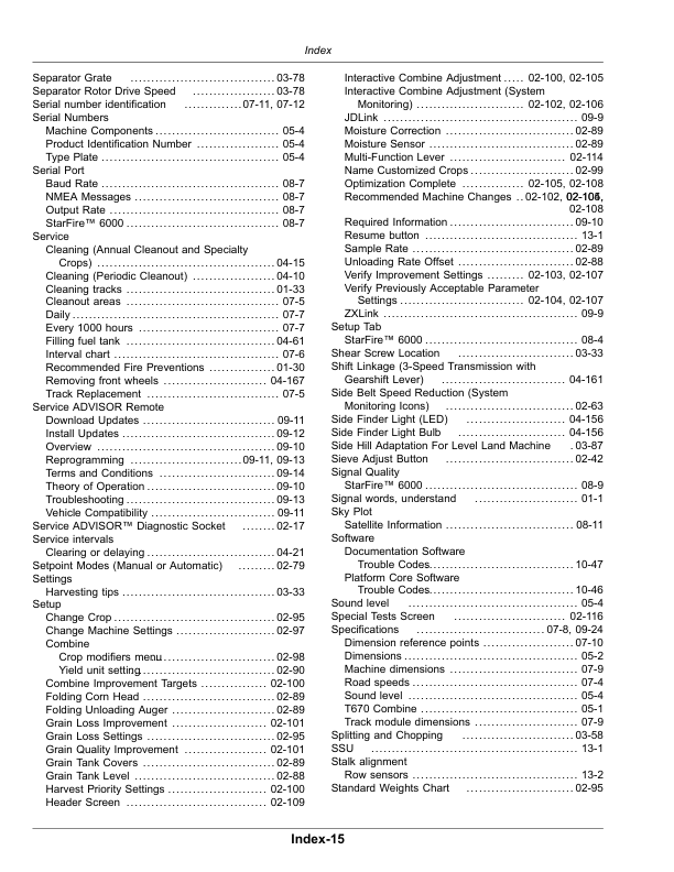 John Deere T670 and HillMaster™ Combines Operator's Manual (OMZ201446)