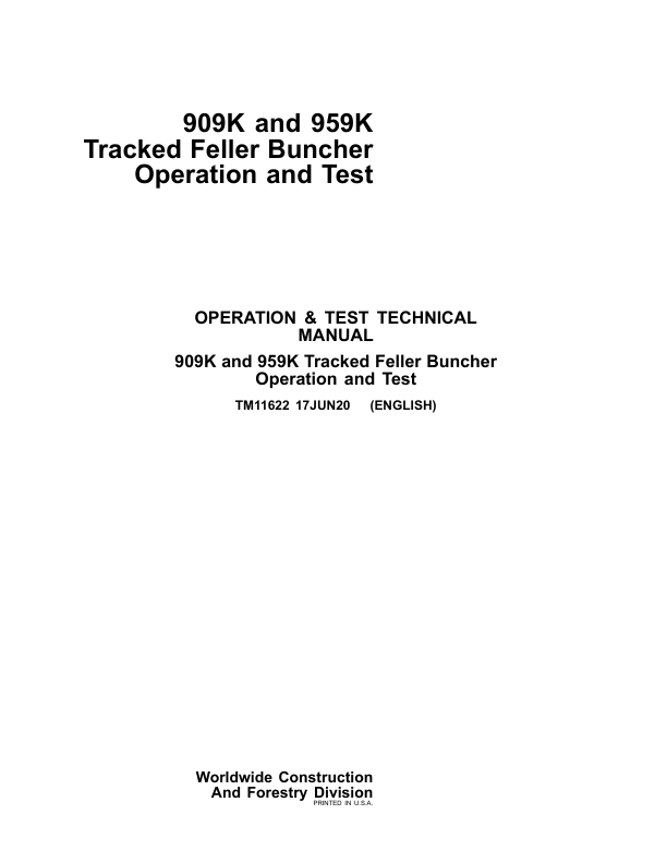 John Deere 909K, 959K Tracked Feller Buncher Service Repair Manual