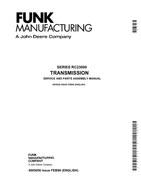 John Deere Funk RC23000 Transmission Parts and Repair Manual (4005056)