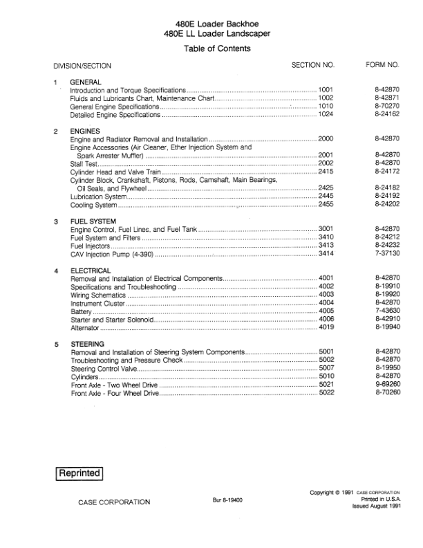 Case 480E, 480E LL Loader Backhoe Service Repair Manual