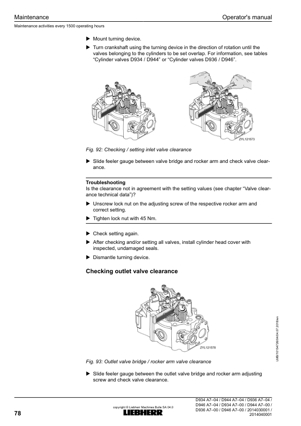 Liebherr D944 A7–00, D936 A7–00, D946 A7–00 Engine Operators Manual