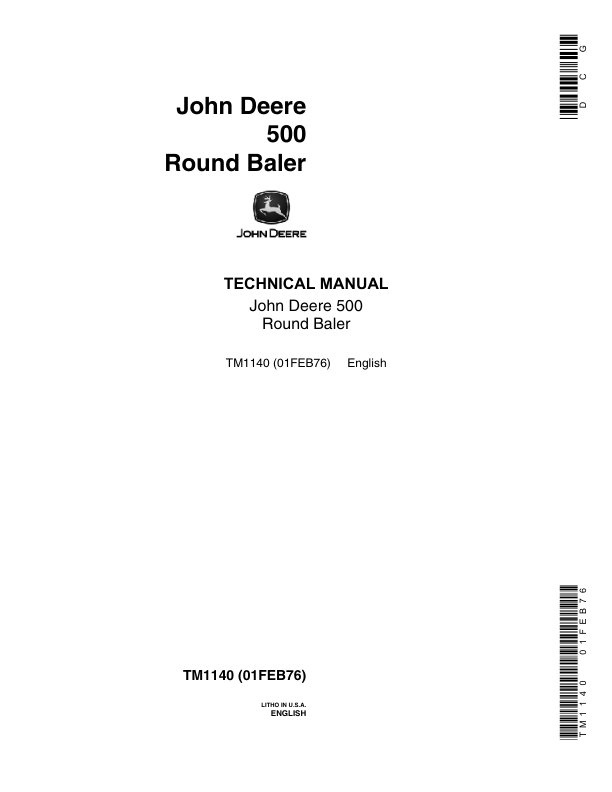 John Deere 500 Round Baler Repair Technical Manual (TM1140)
