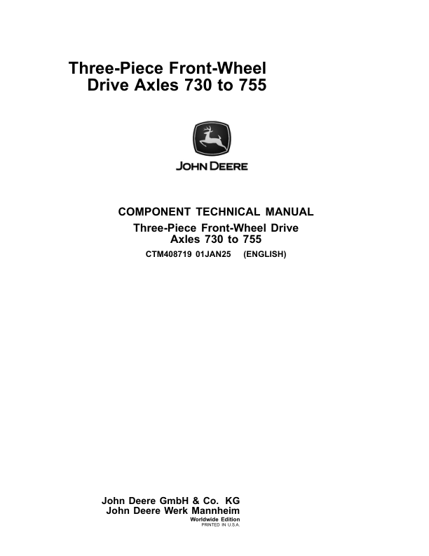 John Deere Three-Piece Front-Wheel Drive Axles 730 up to 755 (M40, M50 ...
