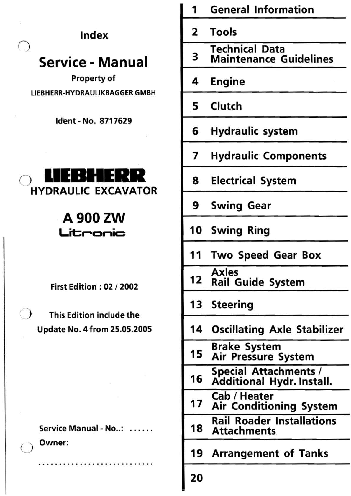 Liebherr A900 ZW Litronic Excavator Operators Service Repair Manual