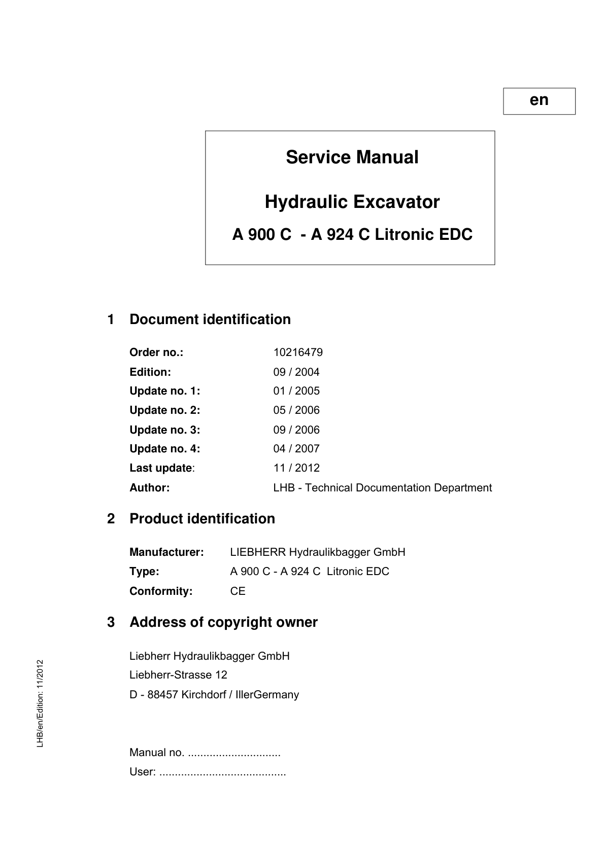 Liebherr A914 C Litronic Excavator Operators Service Repair Manual