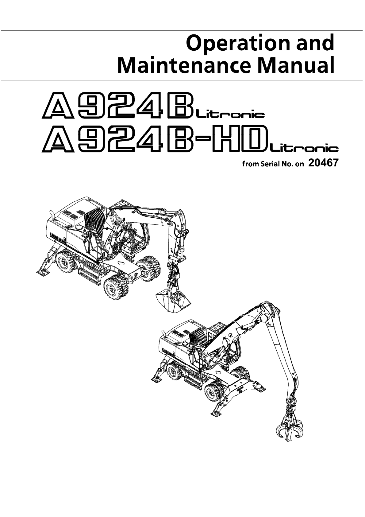 Liebherr A924 B, A924 B HD Litronic Excavator Operators Service Repair ...