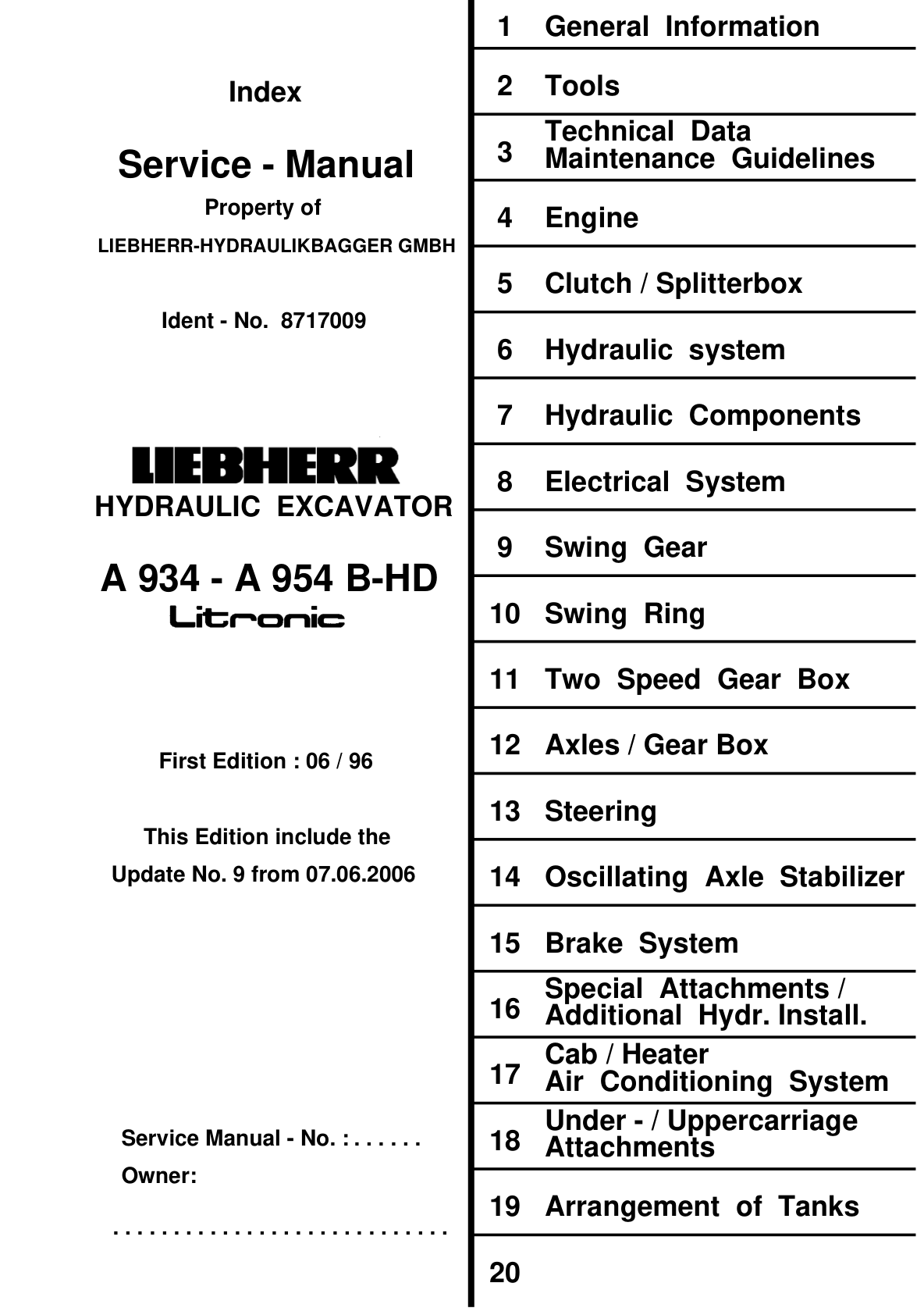 Liebherr A954 B HD Litronic Excavator Operators Service Repair Manual