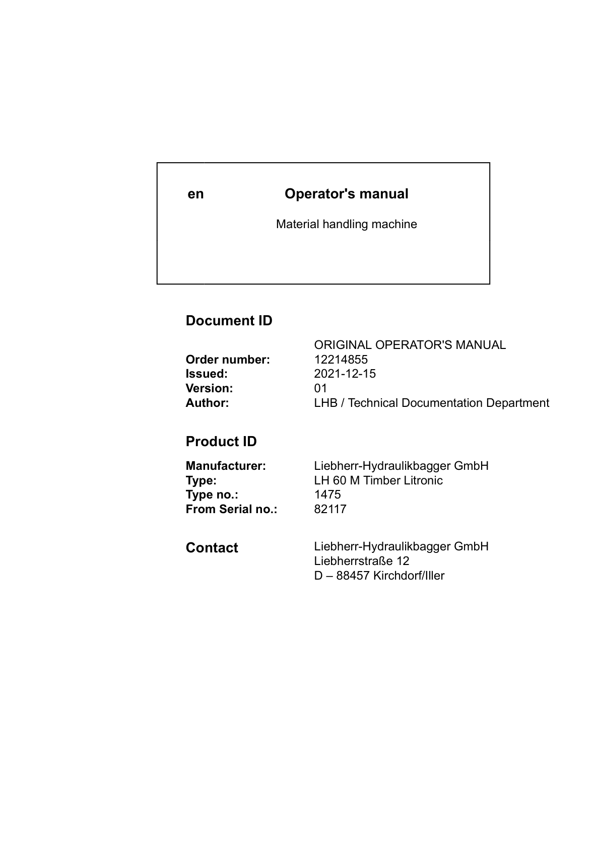 Liebherr LH60 MT (Timber) Hydraulic Excavator Operators Service Repair ...