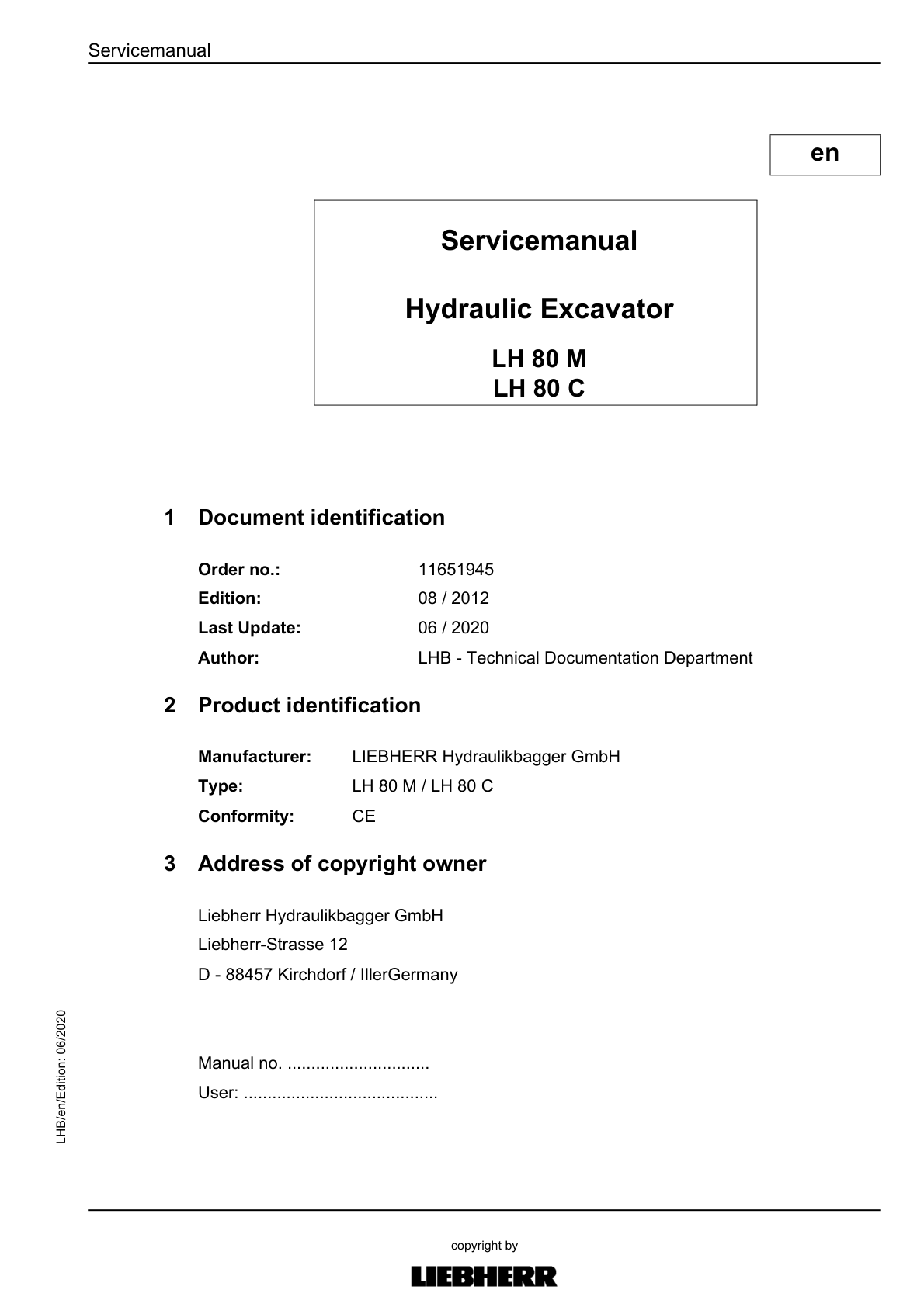 Liebherr LH80 C Hydraulic Excavator Operators Service Repair Manual